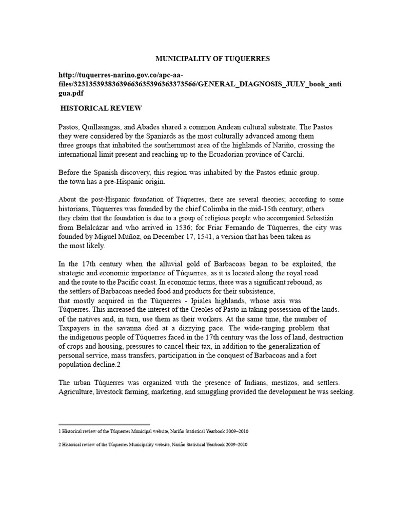 Municipality of Tuquerres Historical Review and Economy | PDF ...