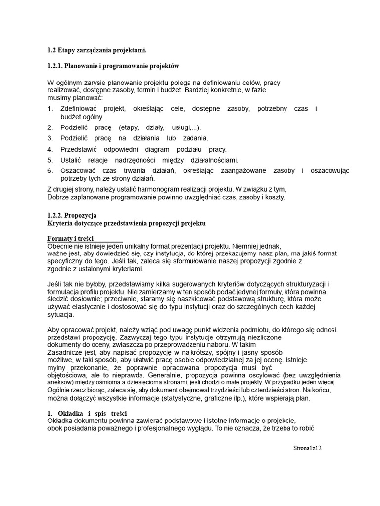 1.2 Fazy Zarządzania Projektami | PDF