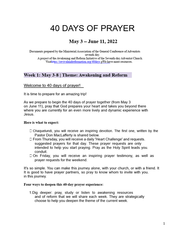 Forty Days of Prayer | PDF | Prayer | Jesus