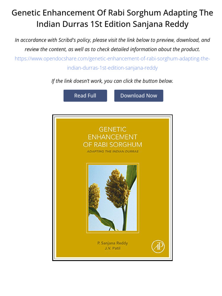 Genetic Enhancement of Rabi Sorghum Adapting the Indian Durras 1st ...