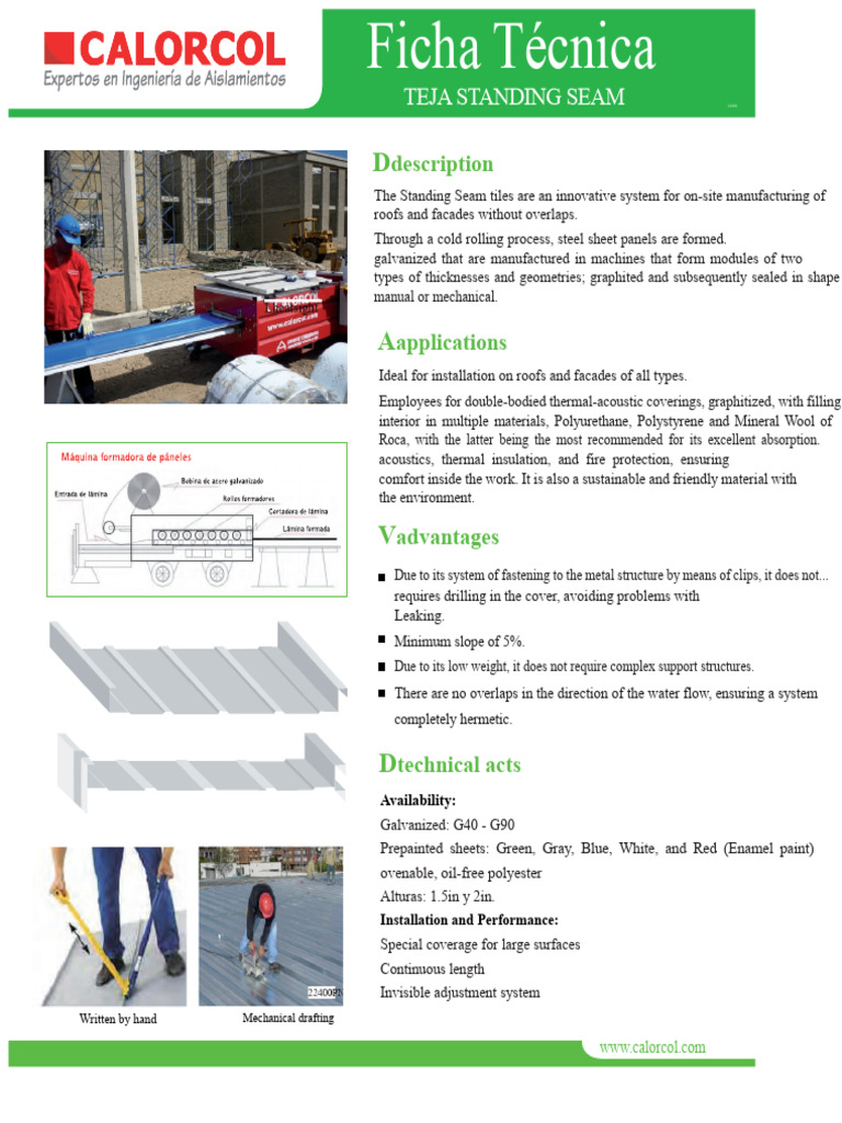 Standing Seam Roof Tile Specifications | PDF | Roof | Tile