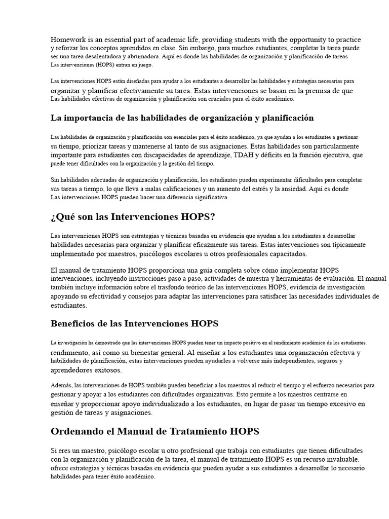 Intervenciones HOPS para Estudiantes Exitosos | PDF | Desorden ...