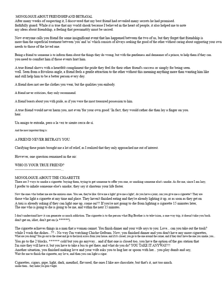 Monologue About Friendship and Betrayal | PDF