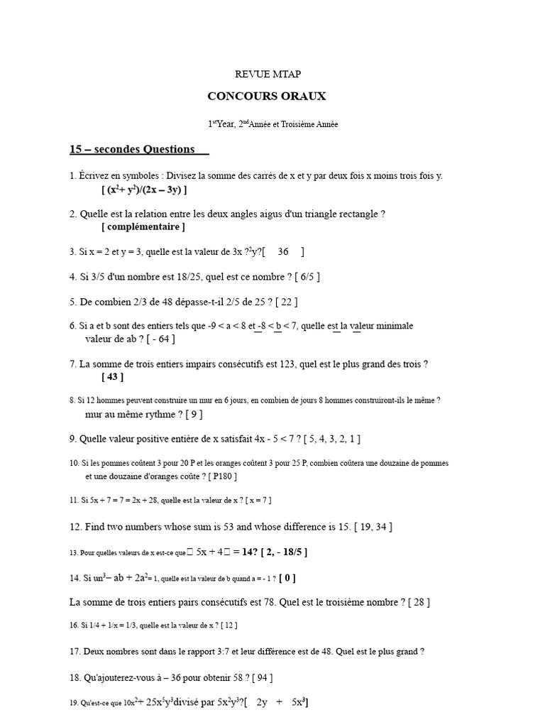 Questions de mathématiques et solutions | PDF | Mathématiques
