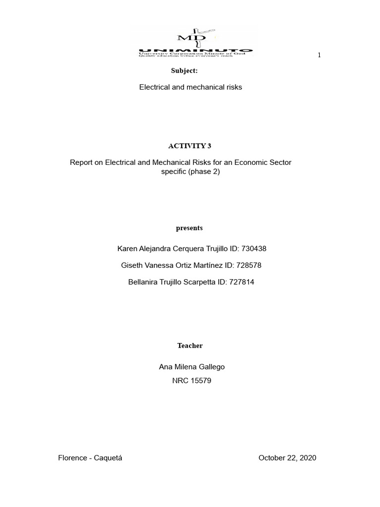 Report On Mechanical and Electrical Risks - Activity 3 - Phase 2 | PDF ...