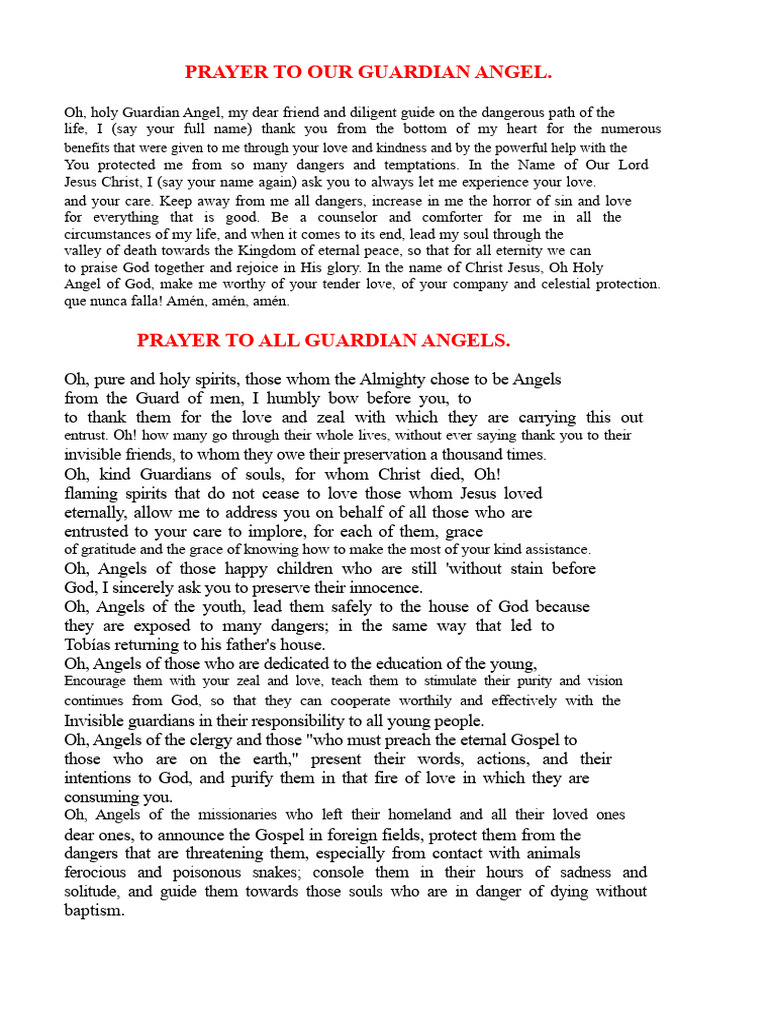 Prayer To Our Guardian Angel | PDF | Angel | Prayer
