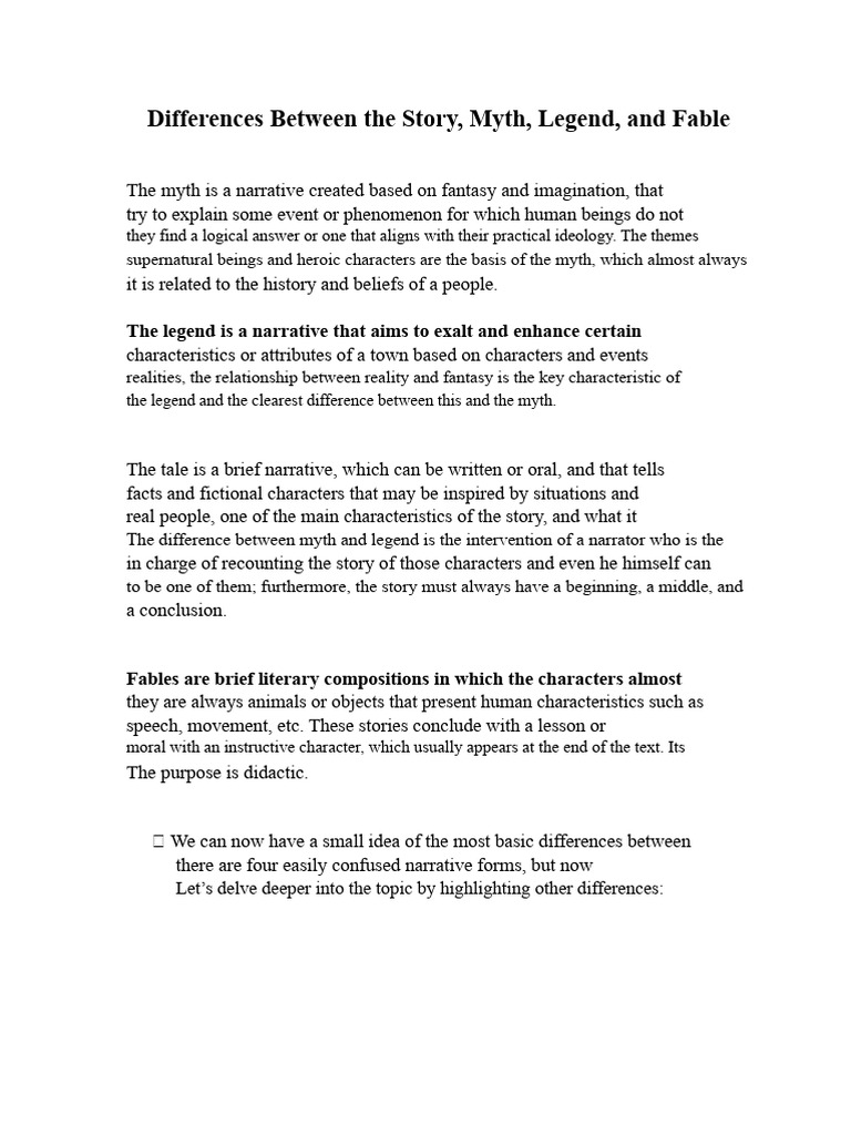 Differences Between The Short Story, Myth, Legend, and Fable | PDF ...