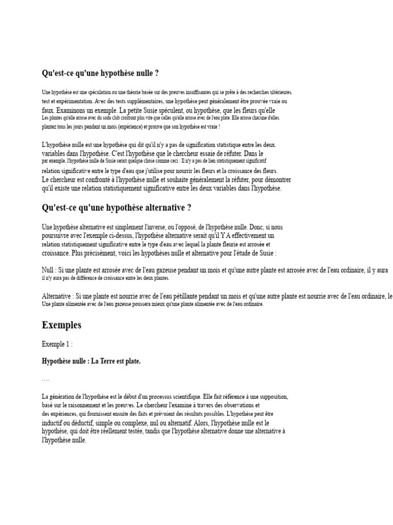 Hypothèse Nulle vs Hypothèse Alternative | PDF | Hypothèse nulle ...