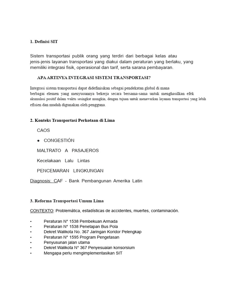 Integrasi Sistem Transportasi Lima | PDF