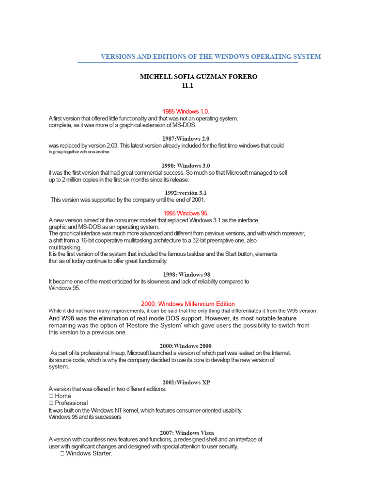 Versions and Editions of The Windows Operating System | PDF | Microsoft ...
