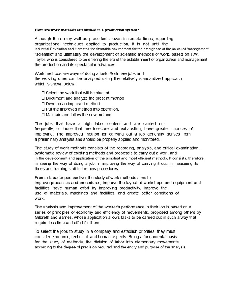How Work Methods Are Established in A Production System | PDF ...