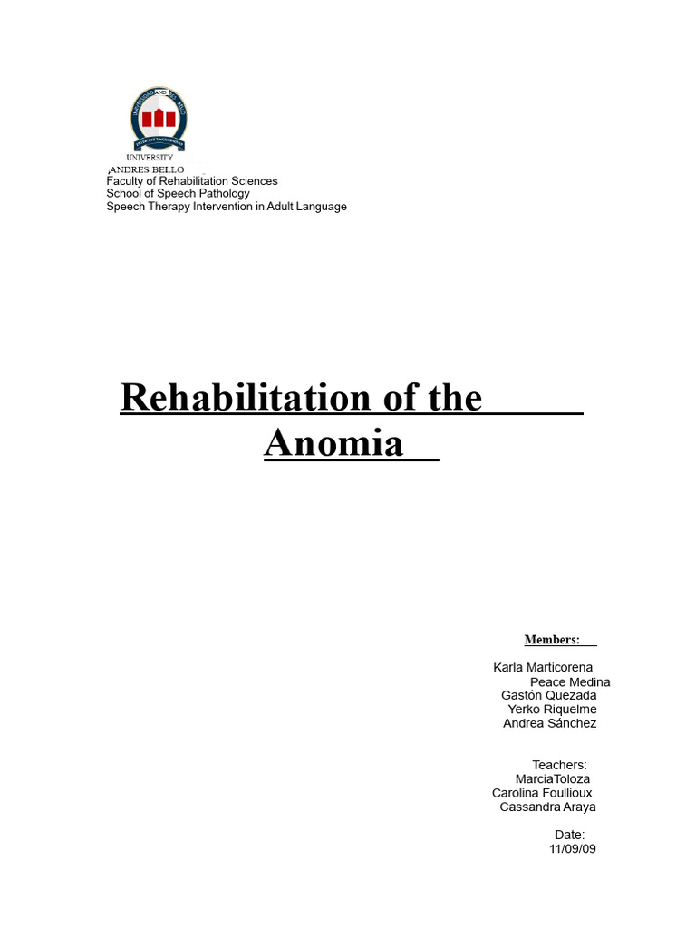 Speech Therapy for Anomia Rehabilitation | PDF | Word | Semantics