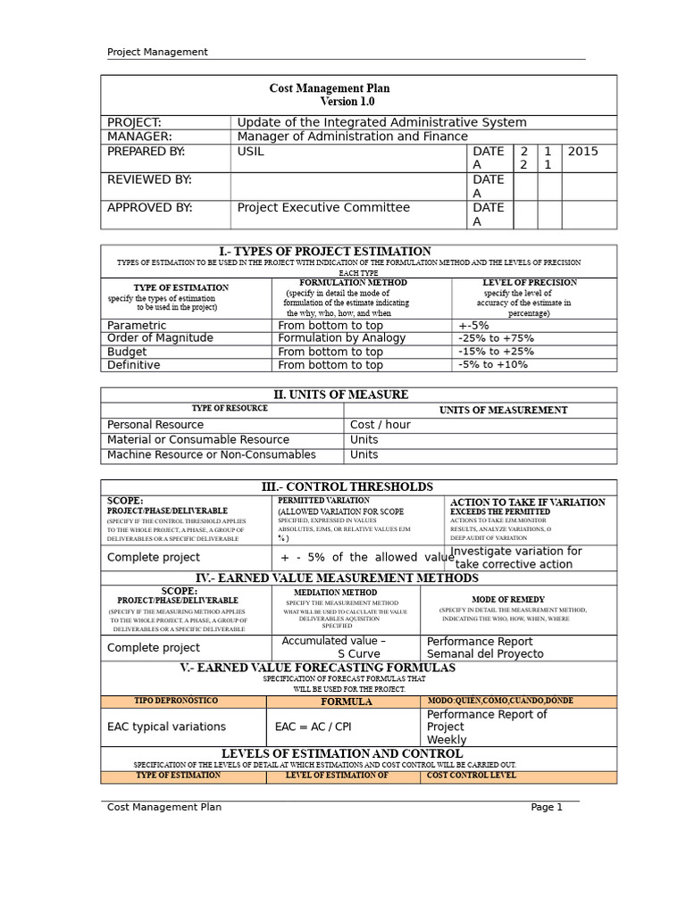 Project Cost Management Plan Overview | PDF | Project Management | Business
