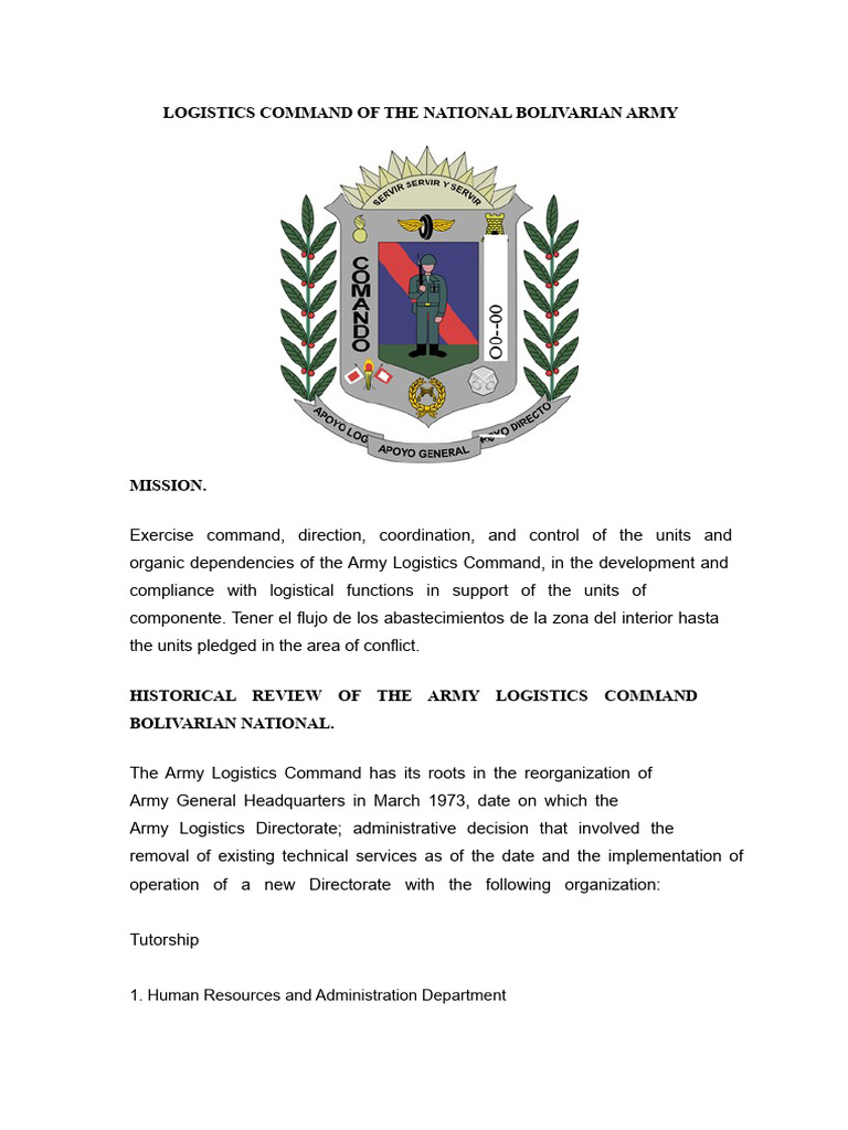 Logistical Command of The Bolivarian National Army | PDF | Logistics ...