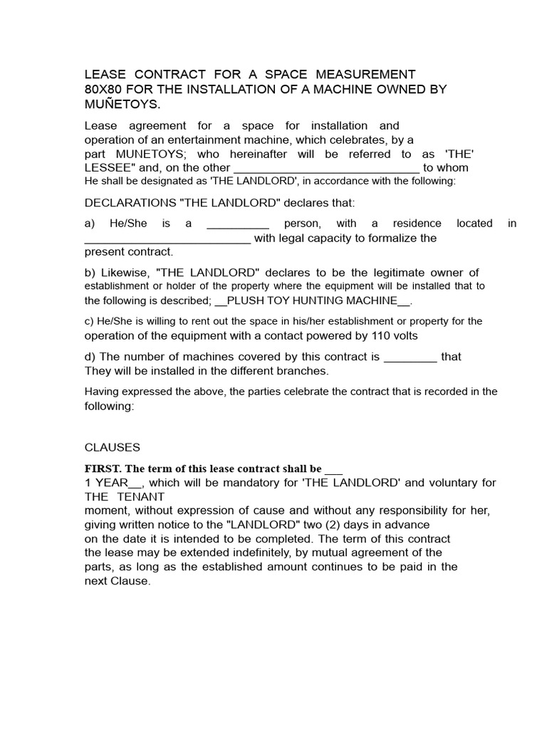 Lease Agreement for Machine Installation | PDF | Lease | Landlord