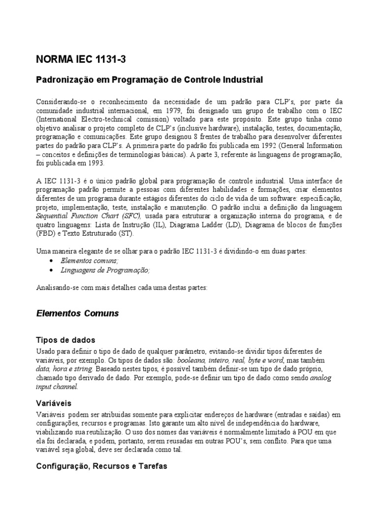 Norma Iec 1131 | PDF | Padronização | Tipo de dados
