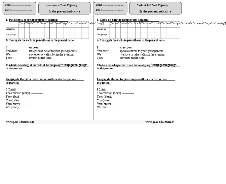 1st and 2nd Group Present CE2 Exercises Corrected Conjugation Cycle 3 ...