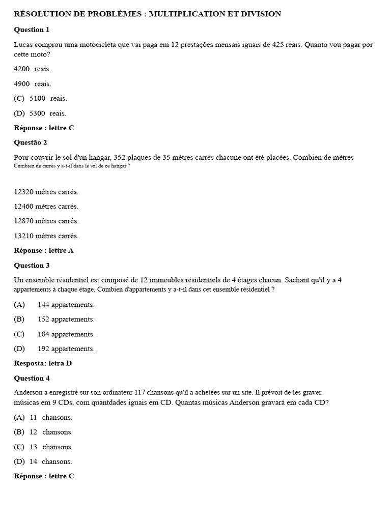 Résolution de problèmes : Multiplication et division | PDF | Gestion de ...