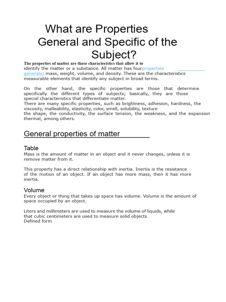 General and Specific Properties of Matter | PDF | Matter | Weight
