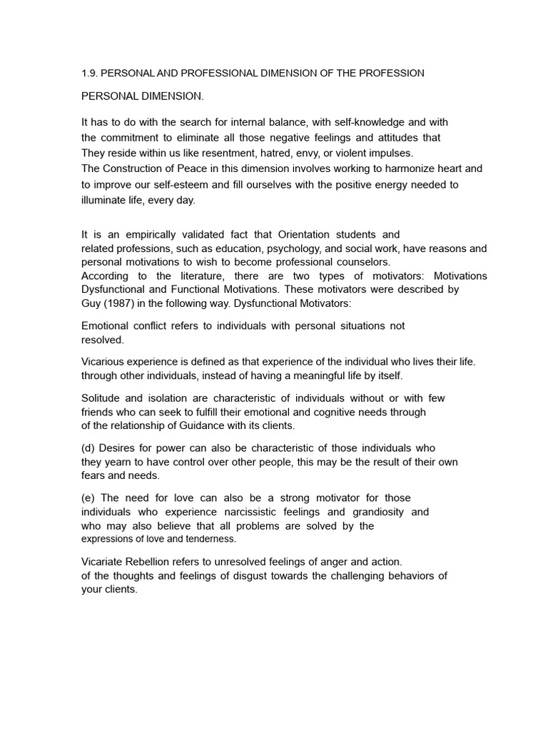 PERSONAL AND PROFESSIONAL DIMENSION OF THE PROFESSION | PDF | Identity ...
