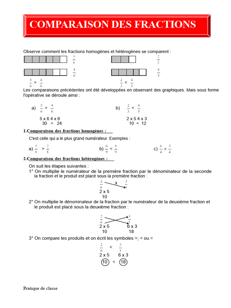 Comparaison des fractions pour le deuxième cycle de l'école primaire ...