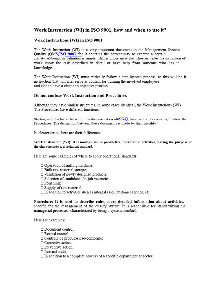 ISO 9001 Work Instructions Explained | PDF | Quality Management System ...
