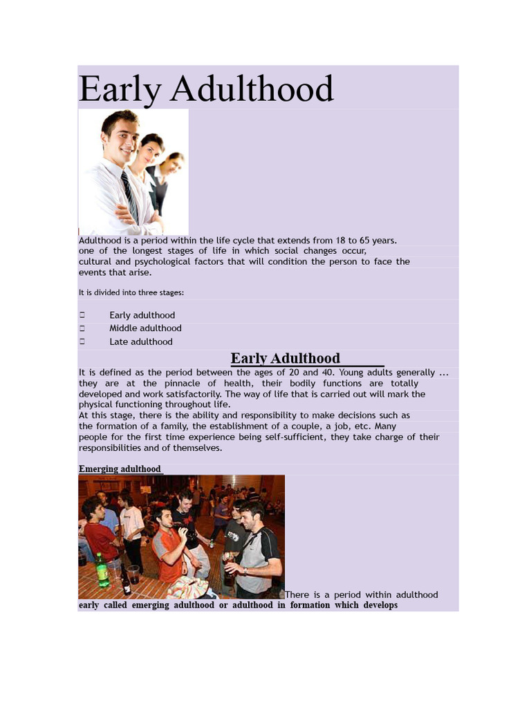 Early Adulthood | PDF | Adults | Adolescence