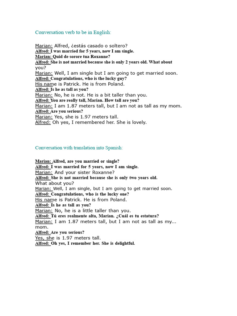 English Conversation: Verb "To Be" | PDF