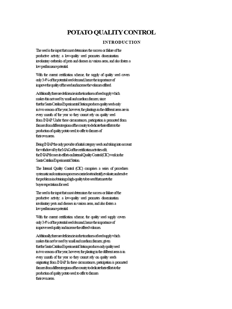 Quality Control of Potatoes | PDF | French Fries | Potato