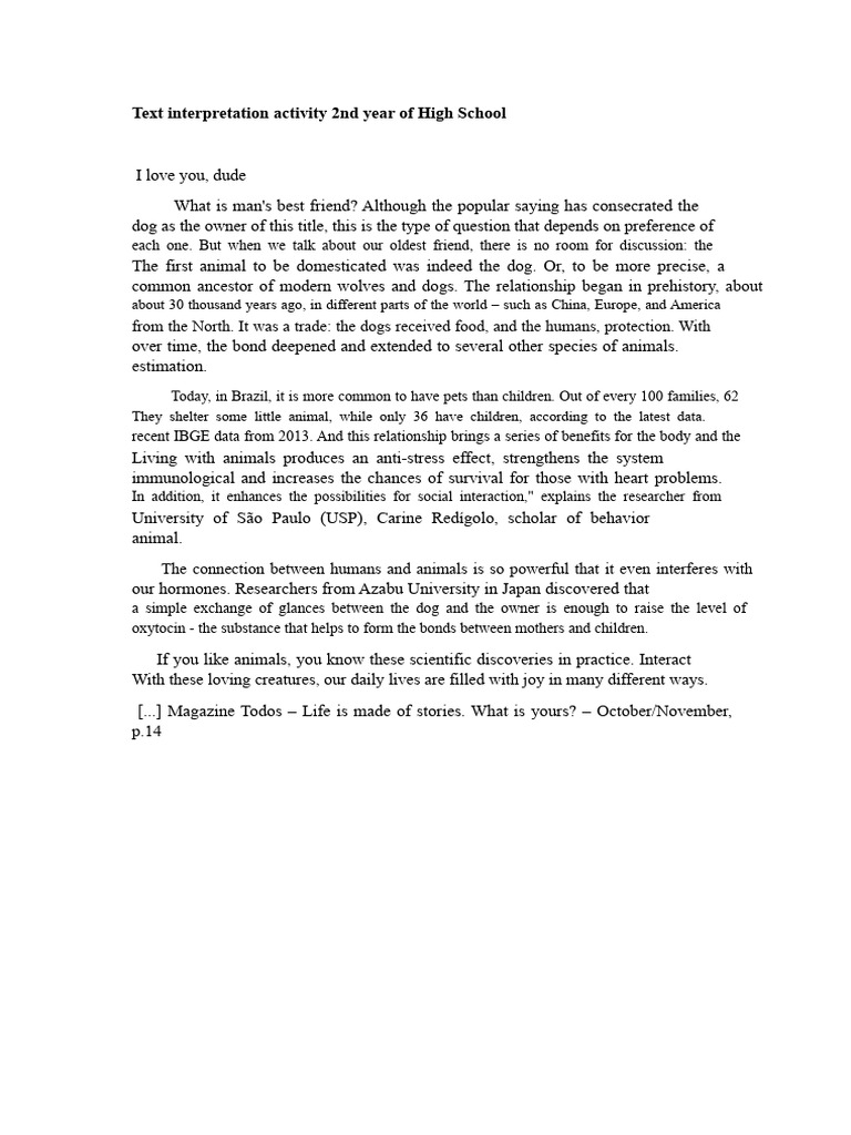 Text Interpretation Activity 2nd Year of High School | PDF | Dogs | Pet