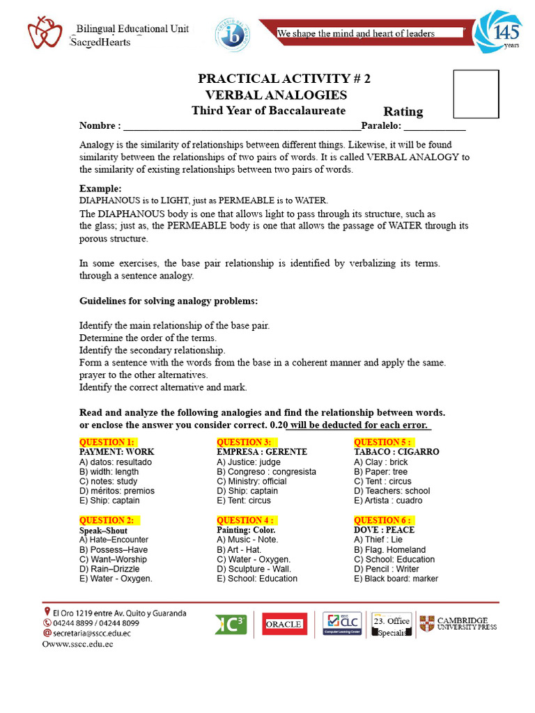 Activity # 2 Verbal Analogies | PDF | Analogy