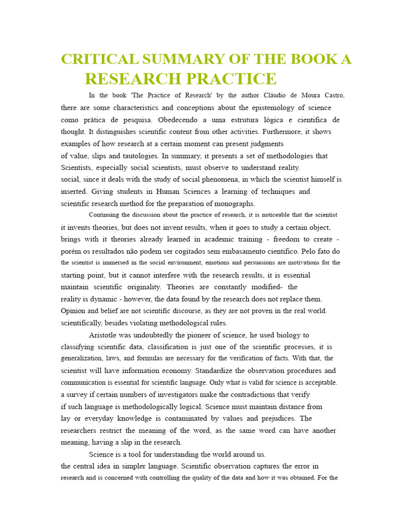Critical Summary of Research Practice | PDF | Science | Scientific Method