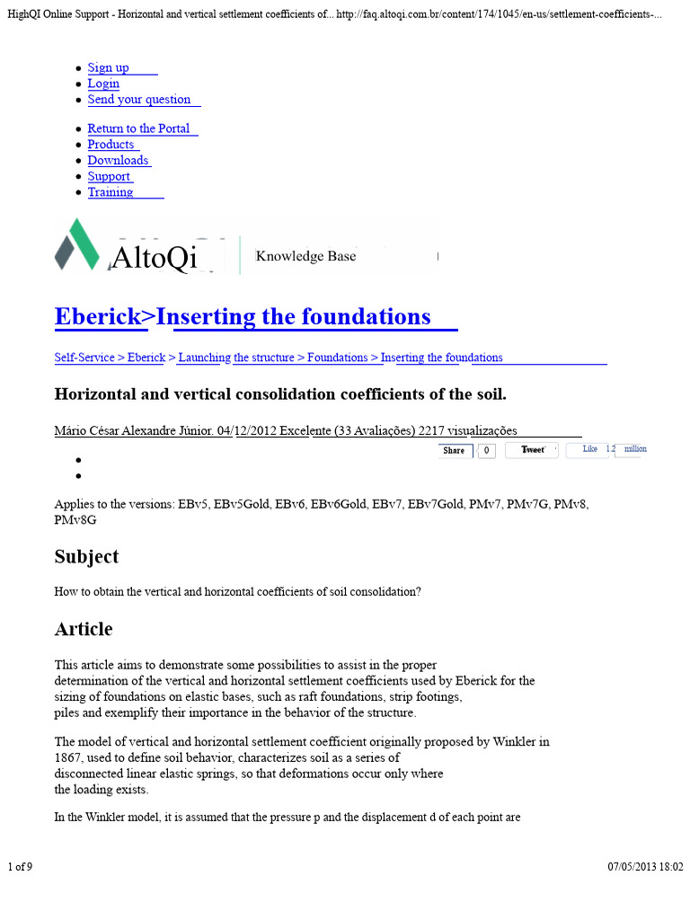Horizontal and Vertical Settlement Coefficients of Soil | PDF ...