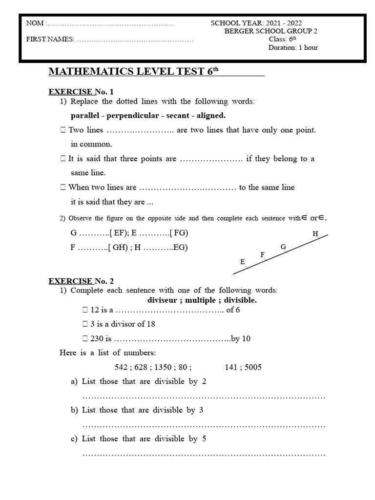 Mathematics Assignment Level 6th1 | PDF | Elementary Geometry ...