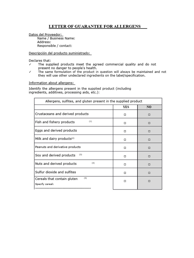 Allergen Guarantee Letter | PDF | Drink | Soybean