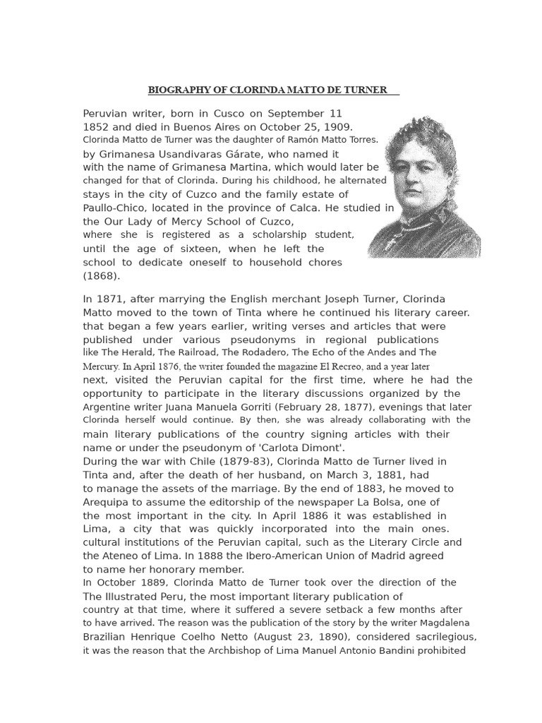 Clorinda Matto de Turner Biography | PDF
