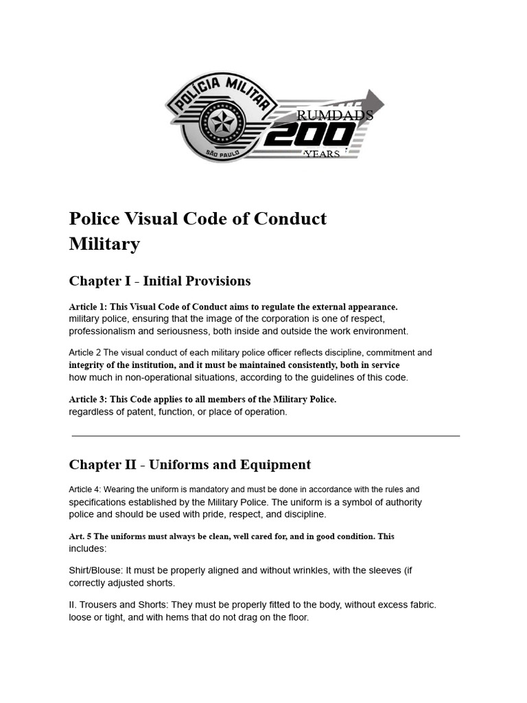 Visual Conduct Code of the Military Police (2) | PDF | Military Police ...