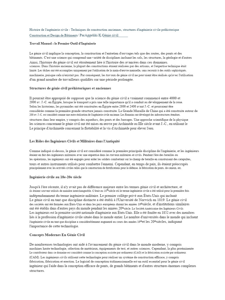 Histoire du génie civil et ses évolutions | PDF | Ingénieur ...