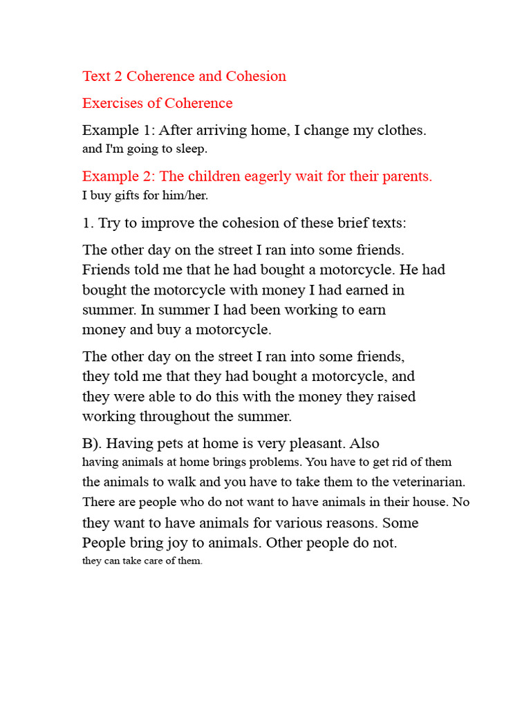 Coherence and Cohesion Exercises Guide | PDF