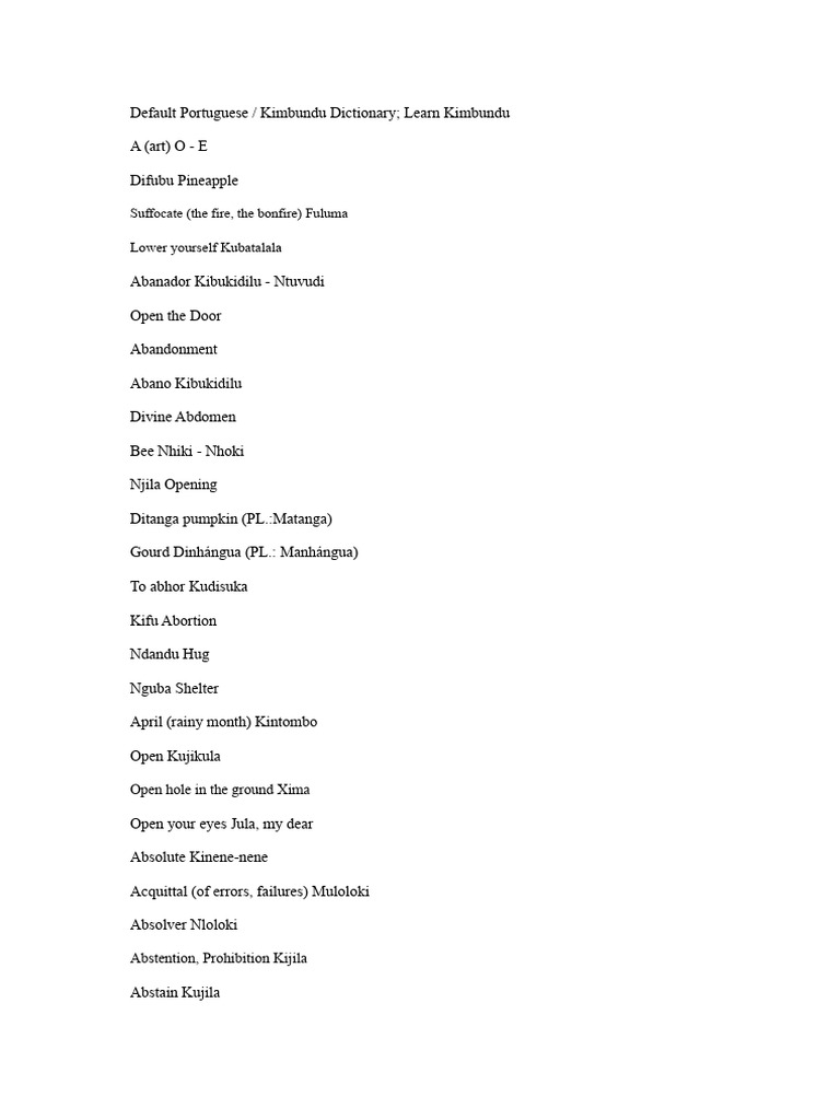 Kimbundu Vocabulary and Phrases Guide | PDF