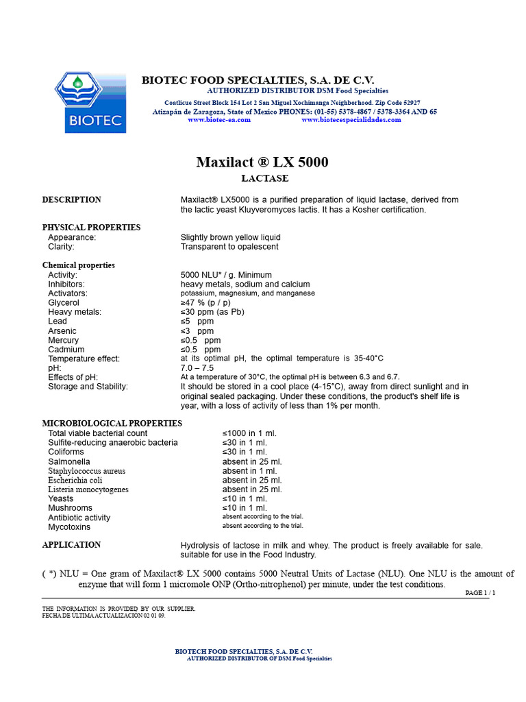 maxilact_lx5000 | PDF | Milk | Chemistry