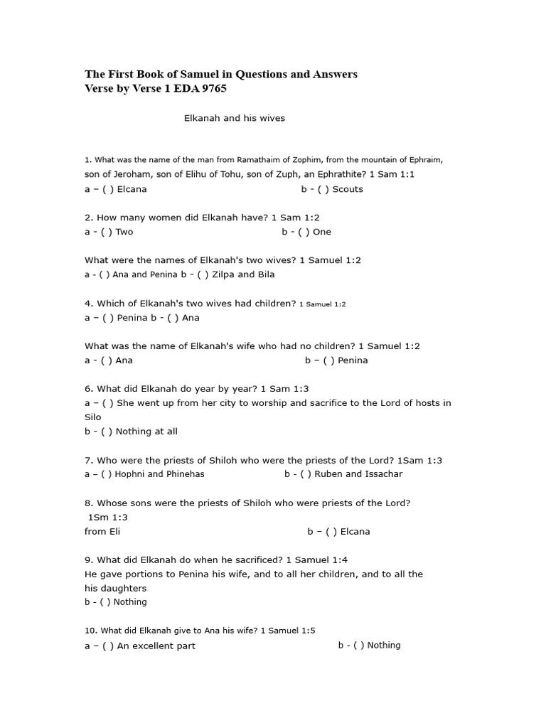 The First Book of Samuel in Questions and Answers Verse by Verse 1 EDA 9765.docx | PDF | Samuel ...