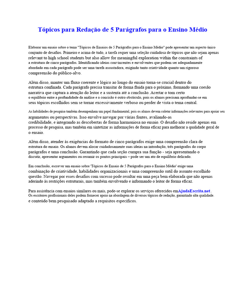 5 Tópicos de Redação de 5 Parágrafos para o Ensino Médio | PDF | John D ...