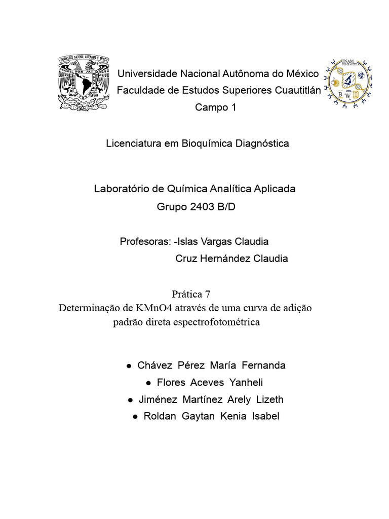 Prática 7 Determinação de KMnO4 por meio de uma curva de adição padrão ...