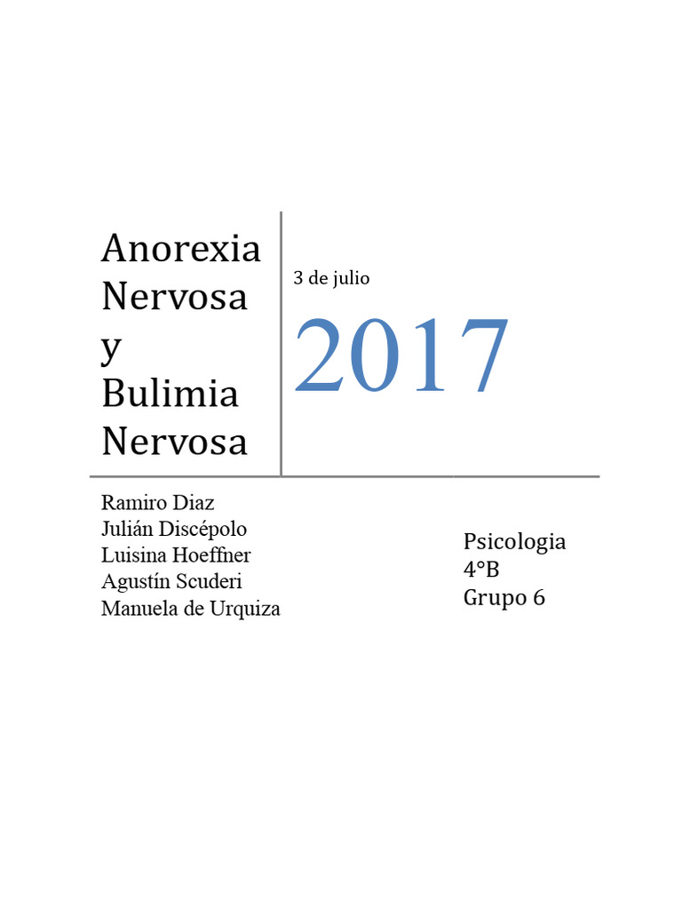 Trabalho Prático Psicologia: "Anorexia e Bulimia" | PDF | Distúrbio ...