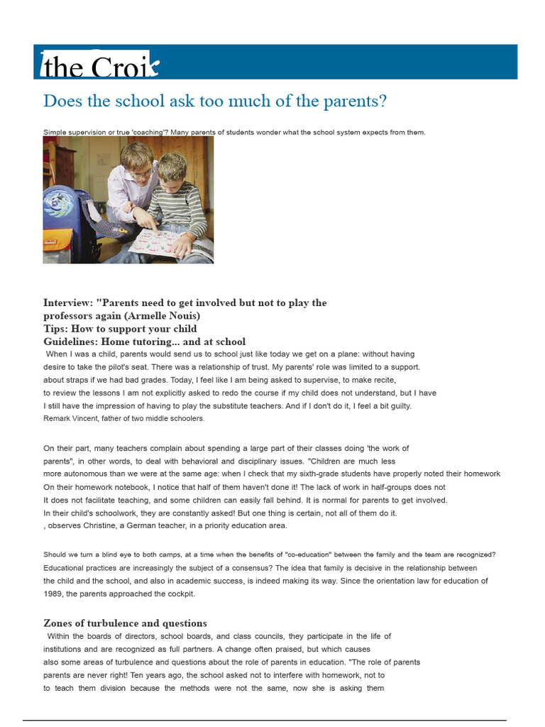 Does the School Demand Too Much from Parents? | PDF | Teachers