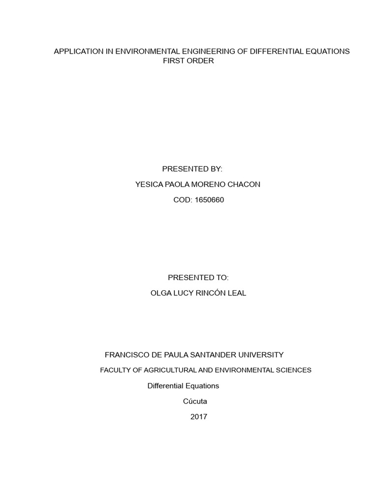 APPLICATION IN ENVIRONMENTAL ENGINEERING OF FIRST ORDER DIFFERENTIAL ...
