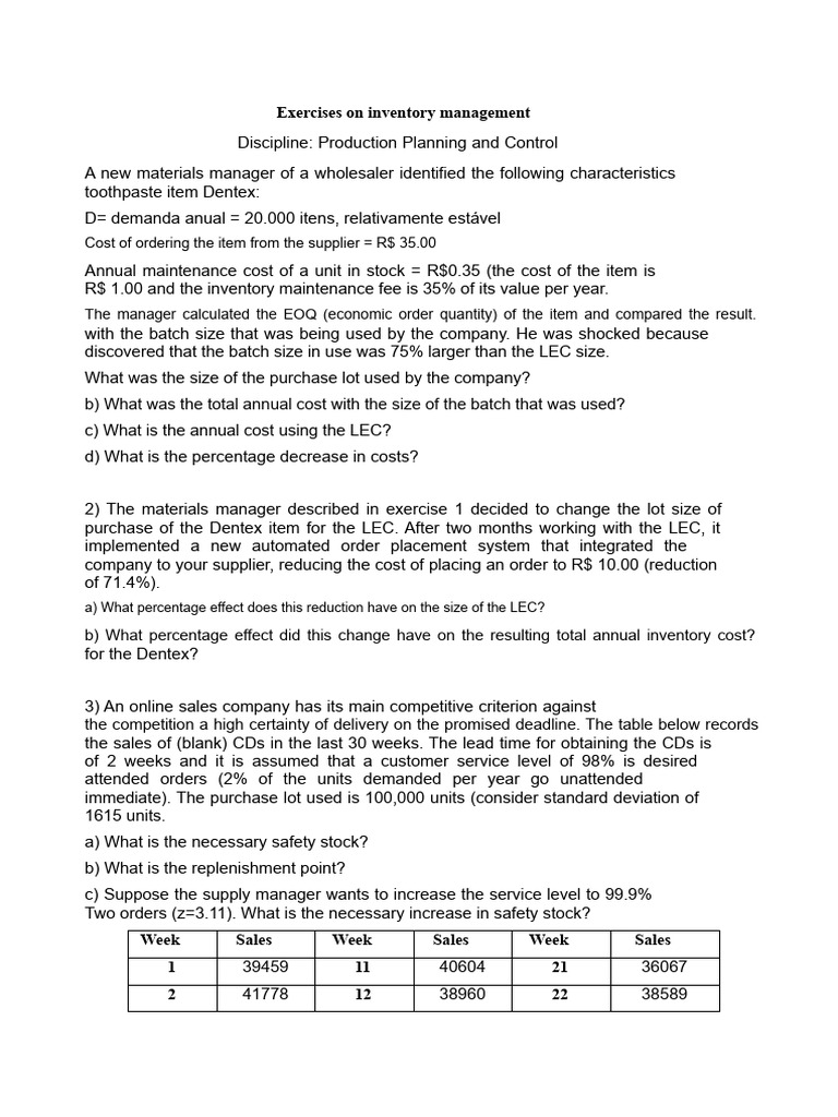 Inventory Management Exercises | PDF | Inventory | Business Economics