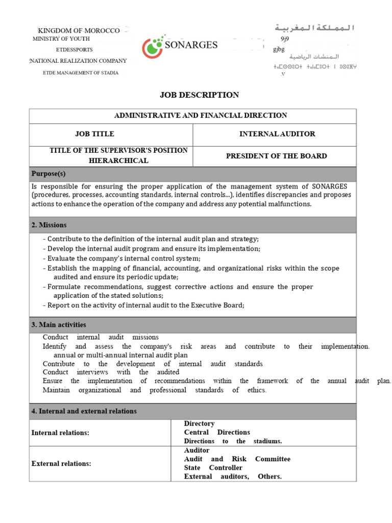 Job Description - Internal Auditor | PDF | Internal Audit | Audit