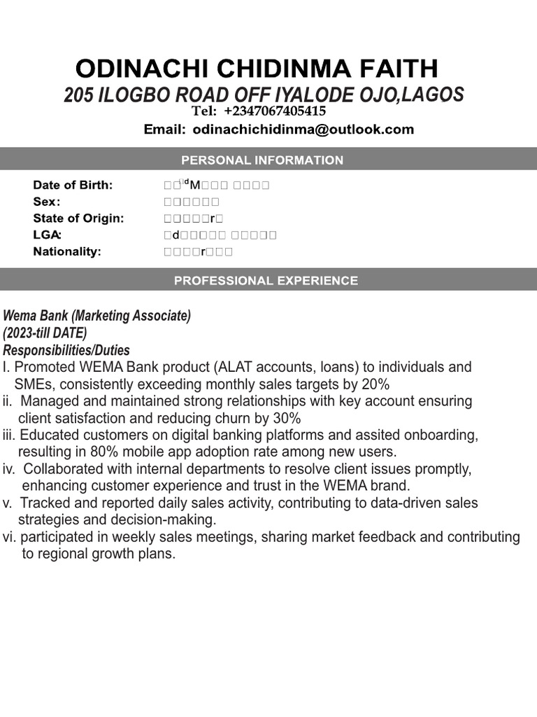 Odinachi Chidinma Faith Cv.pdf Chi | PDF